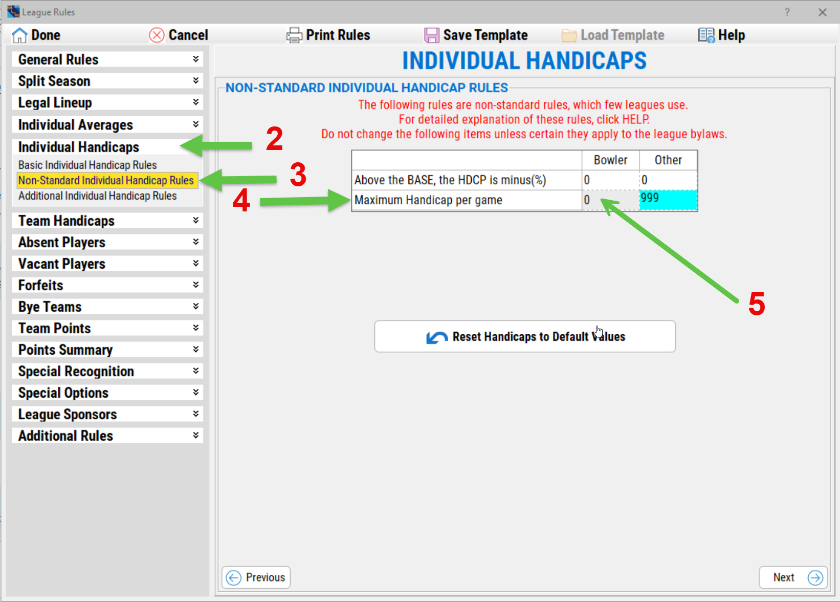 Handicaps Set to Zero - CDE Software